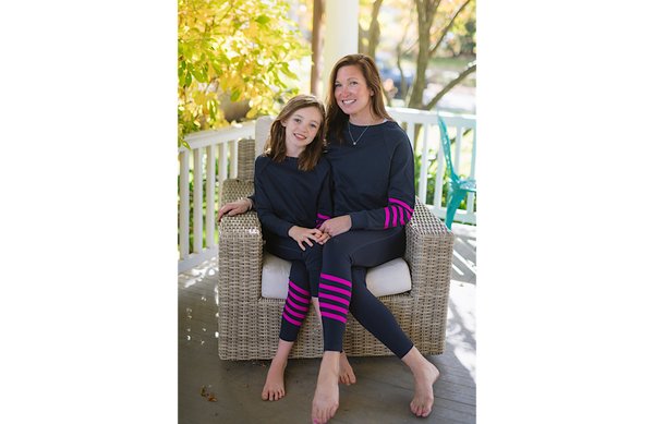 Kids Navy Cropped Sweatshirt with Magenta Stripes - Worthy Threads